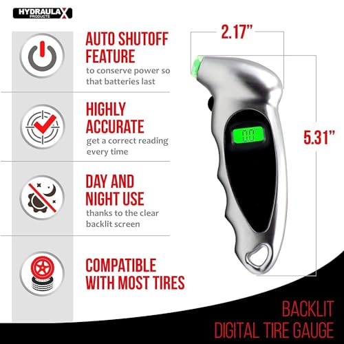 Digital Tire Pressure Gauge β Backlit Air Measurement Checker Tool for Bikes, Cars, Trucks - by Hydraulax