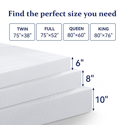 Opoiar 10 Inch Queen Mattress, Green Tea Memory Foam Mattress Queen Size in a Box,Medium Firm Feel Gel Infused Mattress with White Cover,Supportive,Made in USA,CertiPUR-US