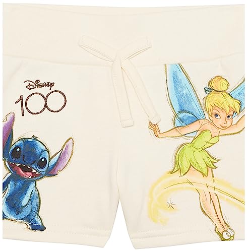 Disney Girls D100 Multi Character French Terry - Minnie, Stitch, Mirabel, Tinkerbell Tee & Short Set, Ivory, 4T US