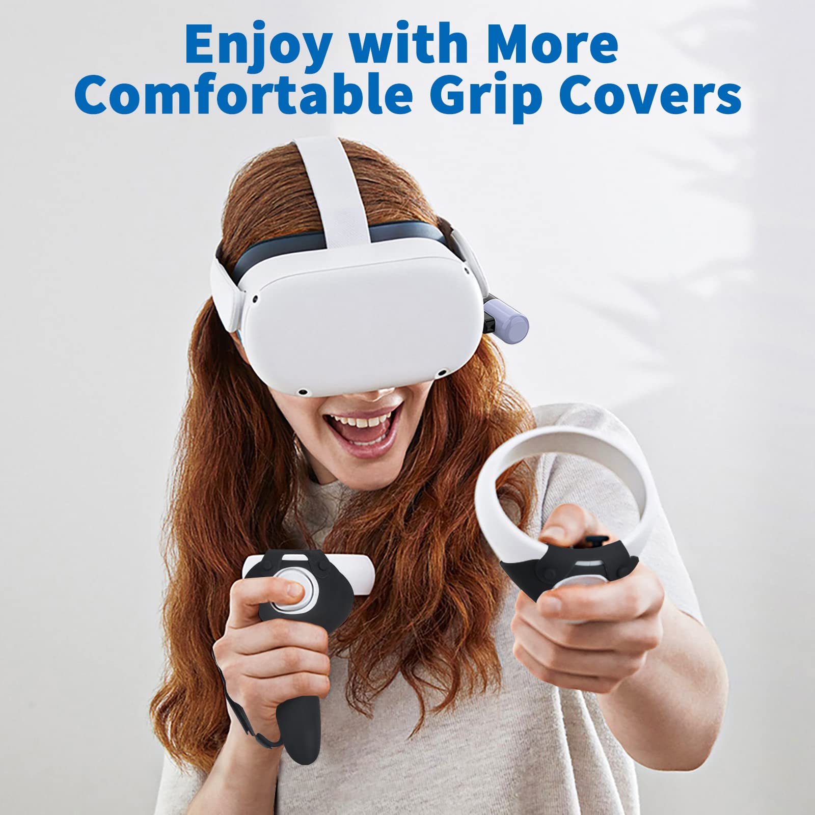 Extended Grips Cover for Oculus Quest 2, Extension Controller Protector with Adjustable Wrist Knuckle Strap Suitable for Big Hands, Anti-Collision Silicone Grip Cover Great for Large Hands