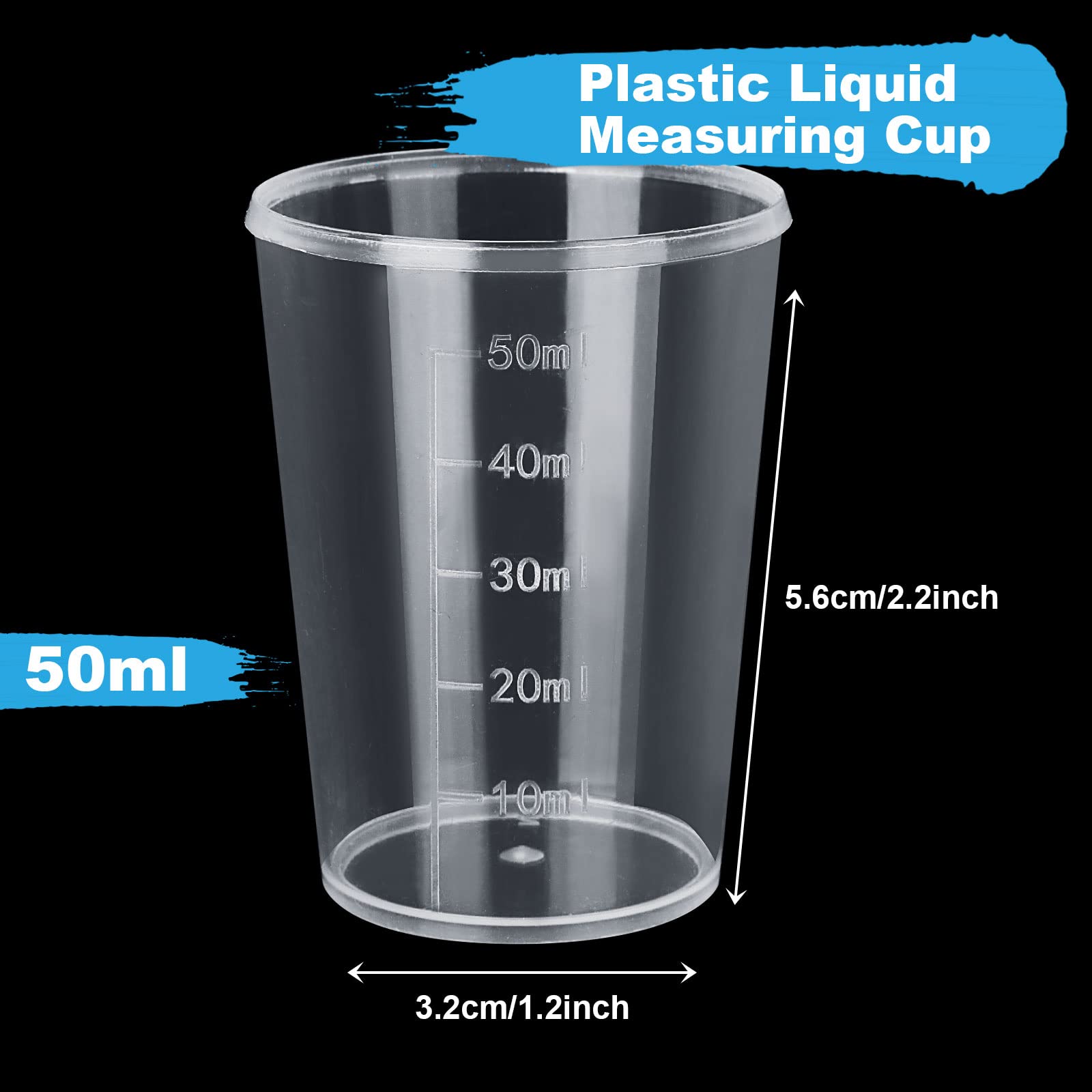 DAJAVE 100Pcs 50ML Plastic Graduated Measuring Beaker Set, Clear Resin Mixing Cups, Liquid Container Beakers for Lab Use, Graduations Liquid Container Beakers, Tapered Spout