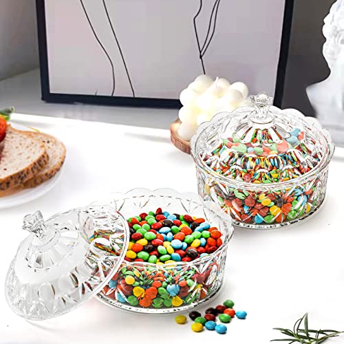 Lawei 2 Pack Candy Dish with Lid, Acrylic Decorative Candy Jar Crystal Covered Sugar Bowl for Candy Buffet, Party, Wedding, Home Decoration