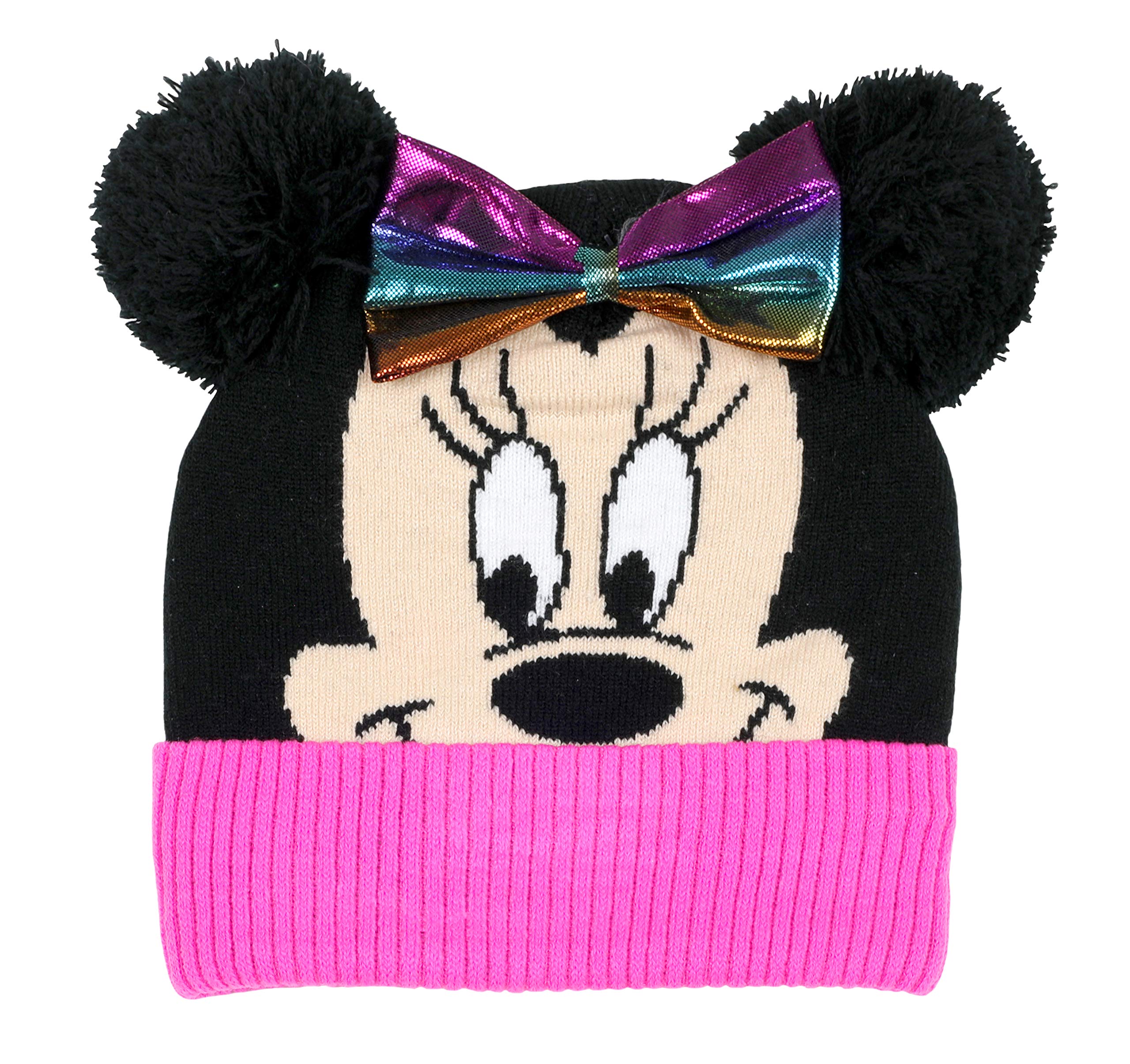 Disney Girls Minnie Mouse Winter Hat and Mitten or Glove Set, Age 4-6X, Black/Pink