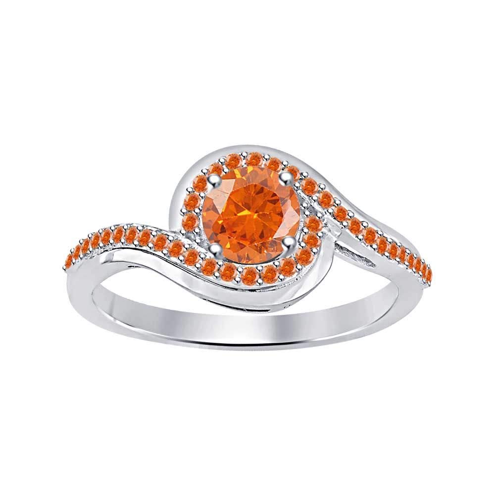Dabangjewels Round Cut Orange Sapphire 14k White Gold Over Plated Swirl Style Engagement Ring For Womens.