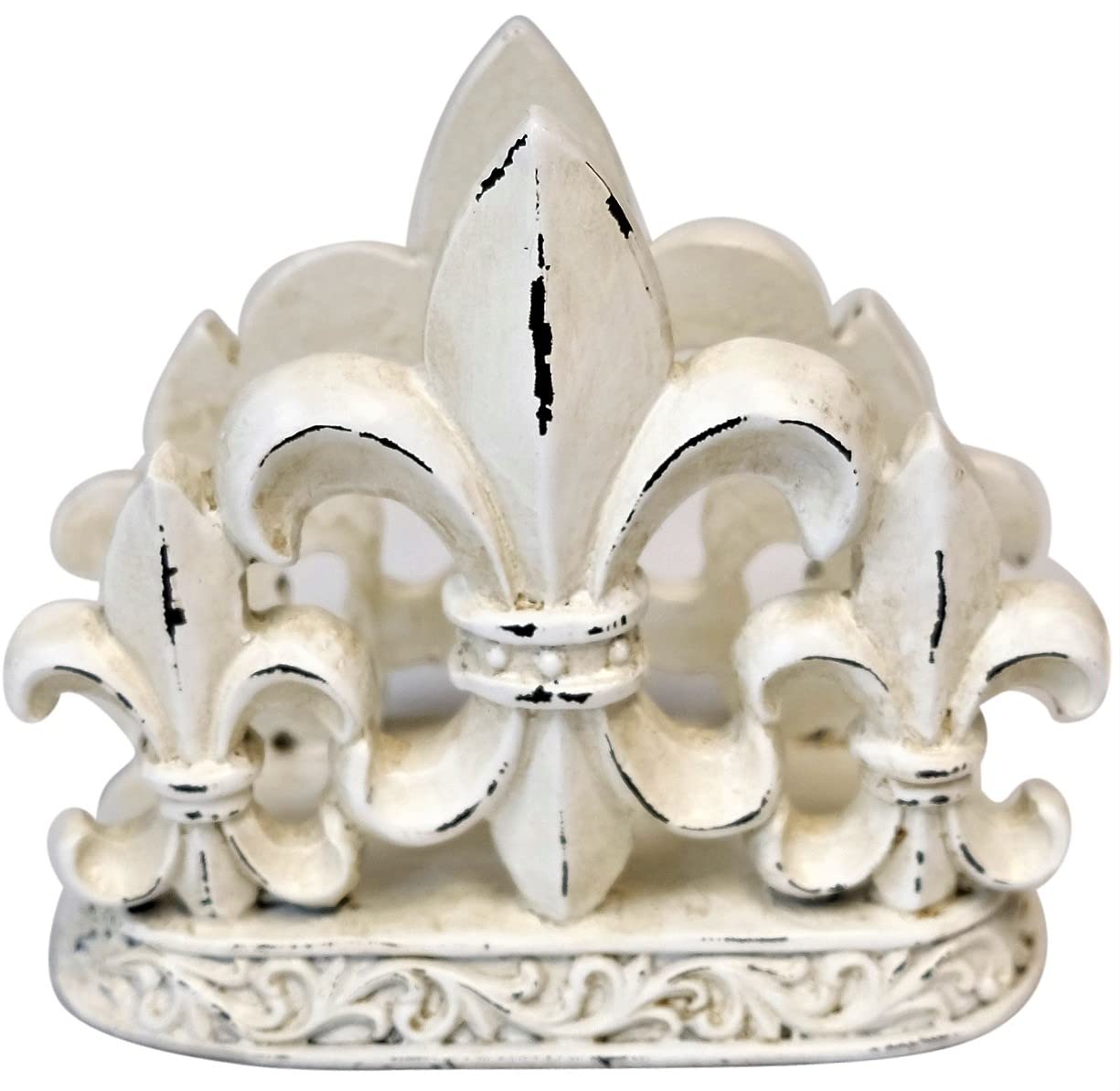 Distressed White Vintage Fleur de Lis Napkin Holder (Mail Holder) French Stylish Tabletop Decoration