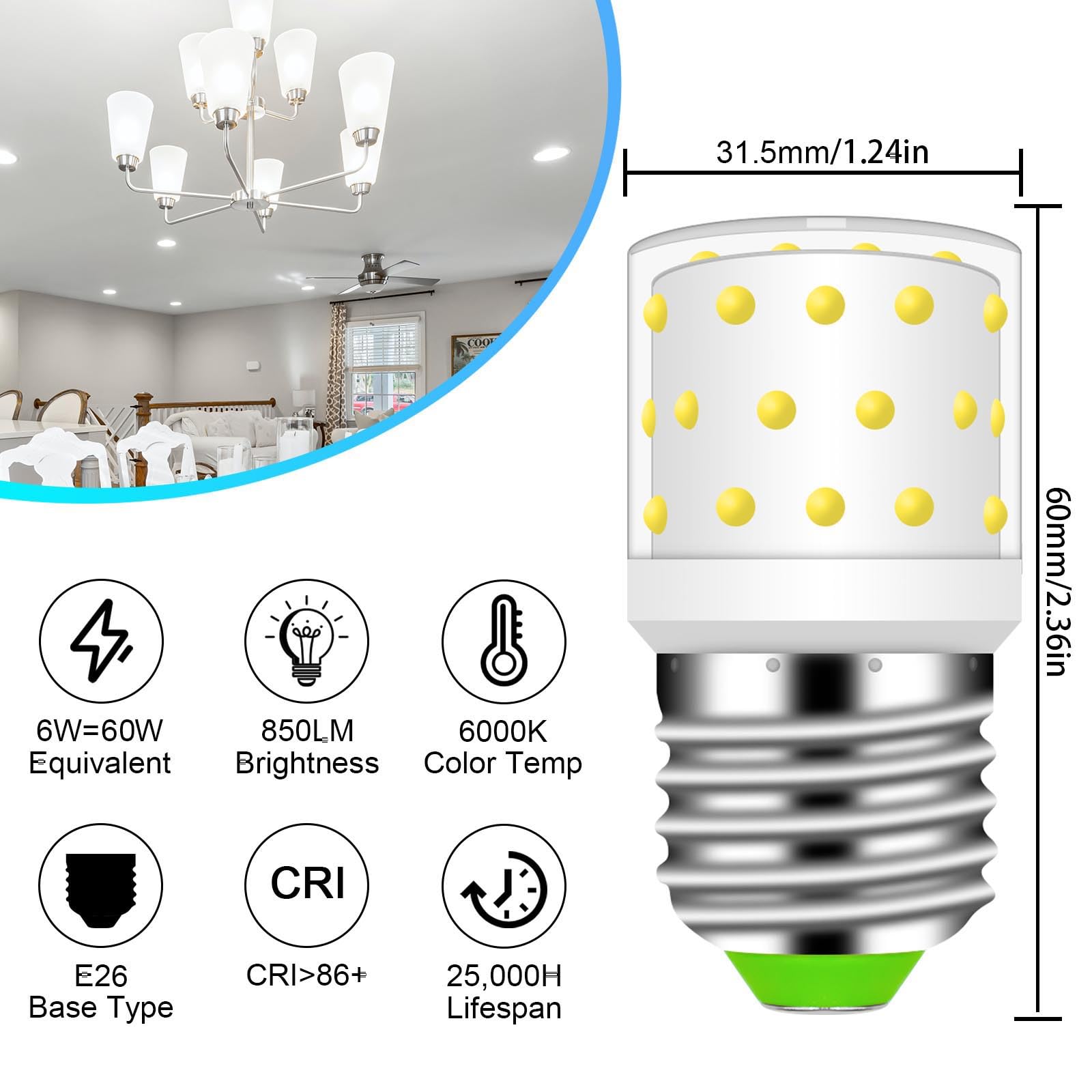 E26 LED Light Bulbs Super Bright Chandelier Bulbs 10W Equivalent 120W Compact Size, Warm White 3000K 1400LM Non-Dimmable 100-265V Medium Screw Base Chandelier Ceiling Fan Light Bulbs, Pack of 2