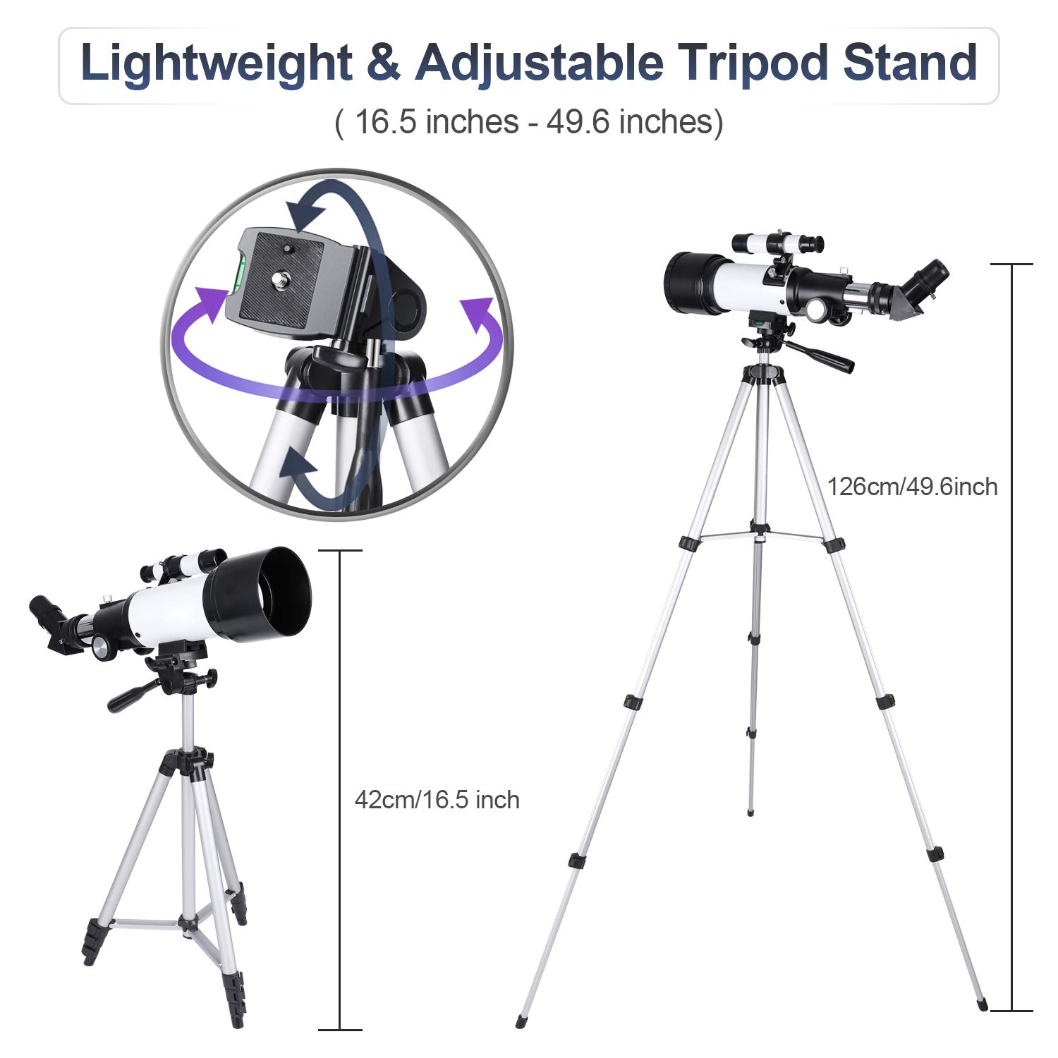 Deesoo Telescopes for Adults Kids - Portable Telescope FMC Lens Adjustable Tripod Backpack Phone Holder for Moon Viewing - 70mm Aperture 400mm Refractor Telescope for Beginners