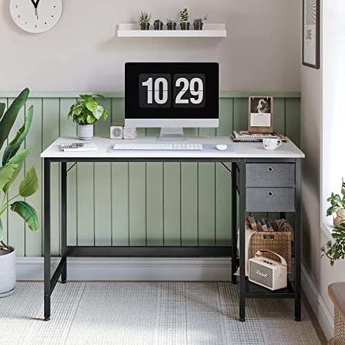 Cubiker Computer Home Office Desk with Drawers, 55 Inch Small Desk Study Writing Table, Modern Simple PC Desk, White
