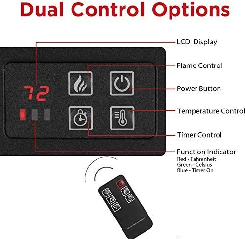 Electric Fireplace 23" Remote Control Fireplace Insert Log Heater, Realistic Pinewood Ember Bed, Level 3 Adjustable Flame, Overheat Protection, Thermostat, Timer, 1400W Black