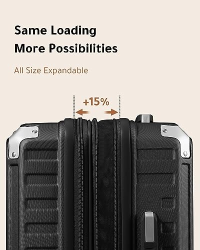 LUGGEX PC Carry On Luggage Sets 2 Piece - Hard Shell Expandable Suitcase Sets - 4 Metal Corner Hassle-Free Travel (Black Suitcase)