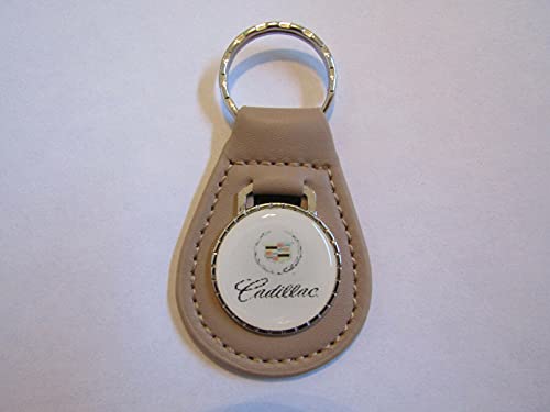 ELDORADO SEVILLE DEVILLE FLEETWOOD CALAIS ALLANTE LOGO LEATHER KEYCHAIN - BEIGE