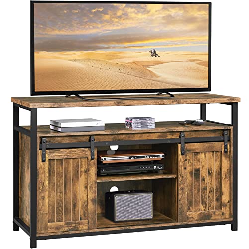 Yaheetech Rustic TV Stand with 2 Storage Cabinets for 55 Inch TV, Entertainment Center with Sliding Barn Doors & Height Adjustable Shelves, TV Console for Living Room