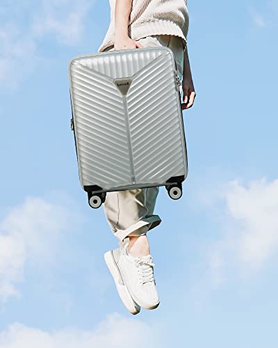 LUGGEX Silver Luggage Sets 3 Piece with Spinner Wheels - Expandable Carry on Suitcase Set of 3 - Travel Lightweight Luggage Sets 3 Piece without USB Port