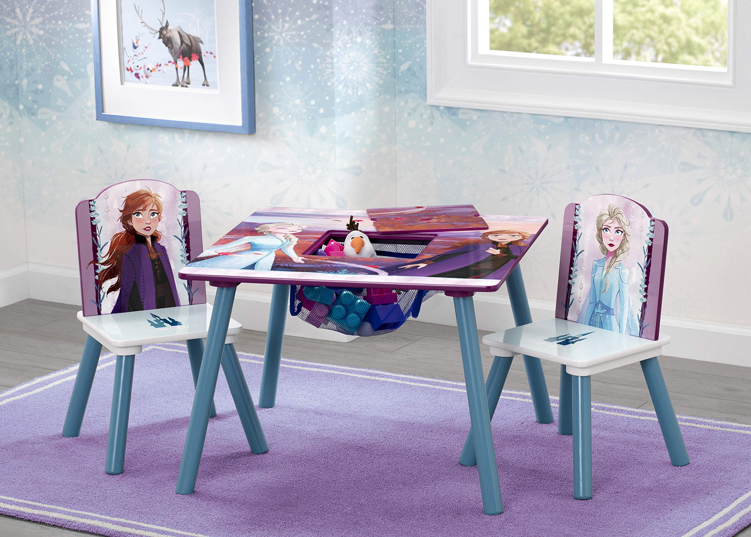 Delta Children Kids Table and Chair Set with Storage (2 Chairs Included) Plus Design & Store 6 Bin Toy Storage Organizer - Ideal for Arts & Crafts, Homeschooling, Homework & More, Disney Frozen II