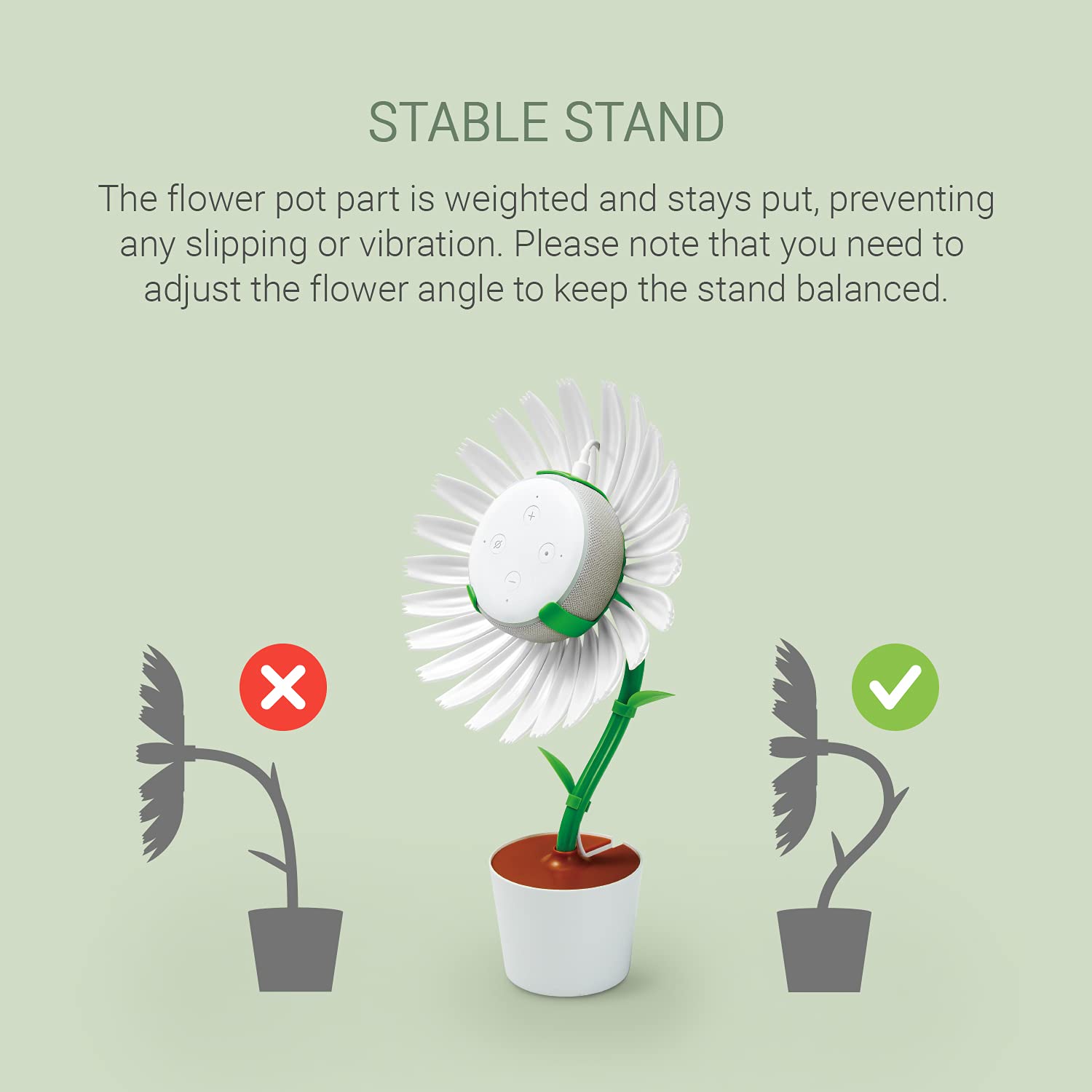 ELECOM Potted Flower Speaker Mount Holder Stand for Amazon Echo Dot, Flexible Stem / Angle Adjustable / Removable Petals/ Cable Organizer (AIS-AED3FLWRWH)