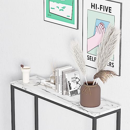 Tilly Lin 36" Faux Marble Top Console Table, Rectangular Shape Sofa Table for Entryway, Bar Table for Dining Room, Couch Table, Display Table for Living Room, Hallway, Foyer, Black Legs