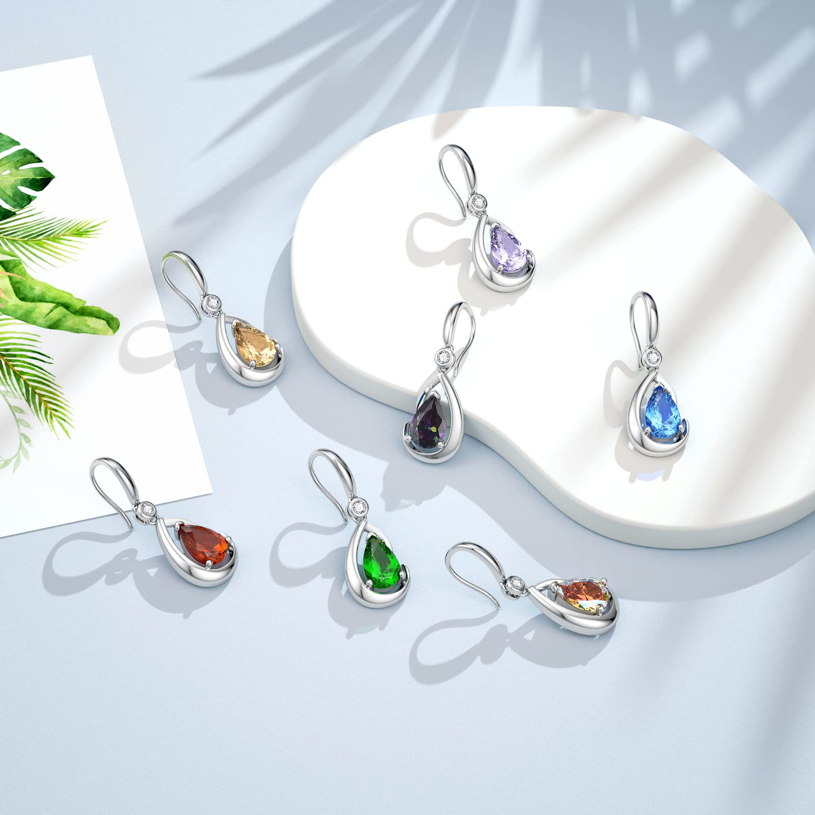 DALARAN Blue Austrian Crystal Teardrop Leverback Dangle Earrings for Women 925 Sterling Silver Mother's Day Jewelry Gift for Women