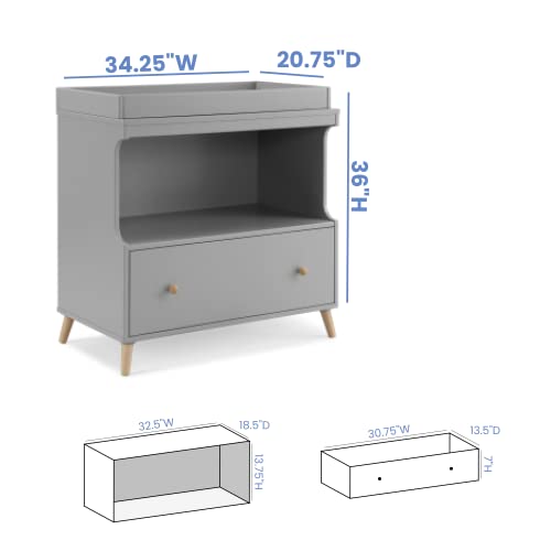 Delta Children Essex Convertible Changing Table with Drawer, Grey/Natural