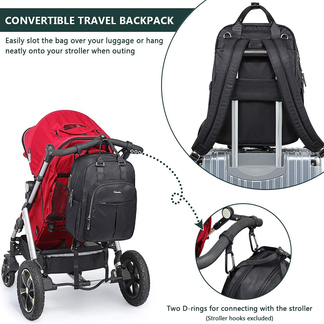 Dikaslon Diaper Bag Backpack, Unisex Multifunction Practical Back Pack Baby Changing Bags for Mom and Dad, Boys and Girls, Dark Gray