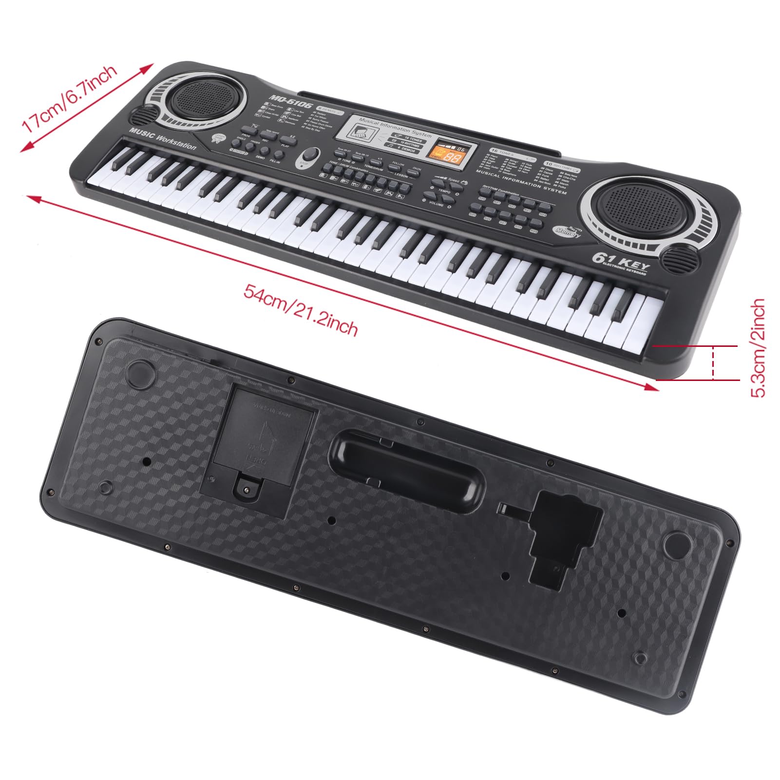 Electronic Keyboard Piano, Portable 61-Key Electric Digital Piano With Microphone, USB Cable, US Plug Charger Piano Keyboard
