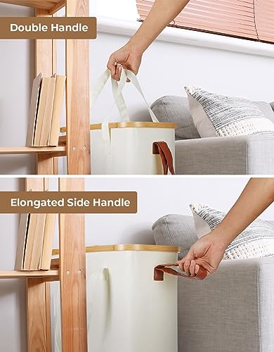 yamagahome Slim Laundry Basket with lid 52L, Collapsible Narrow Laundry Hamper with Removable Washable Laundry Bag, Thin Hamper Storage Basket Made of Bamboo and Oxford for Bedrooms, Bathroom, RV