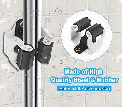 Waziaqoc 5PCS Wall Mount Broom Mop Holder, Bathroom Mop Hanger Wall Mounted Mop Clip with Screws for Garden Bathroom Kitchen - White & Black