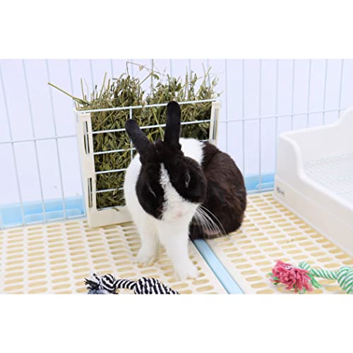 RUBYHOME Hay Feeder for Rabbits, Guinea Pigs, and Chinchillas - Minimize Waste and Mess with 9 1/4" x 3 3/4" x 8" Hanging Alfalfa and Timothy Hay Dispenser (White)