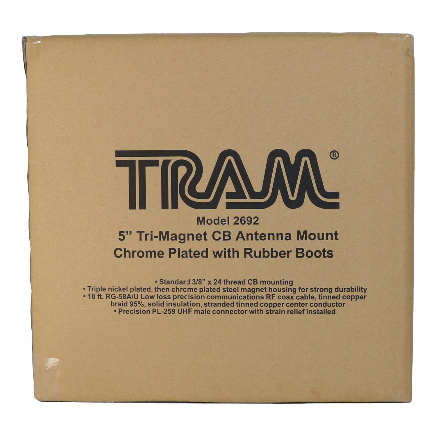Tram® 5-Inch Tri-Magnet CB Antenna Mount with Rubber Boots and 18-Foot RG58A/U Coaxial Cable, Silver