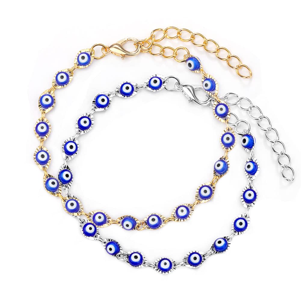 Fuqimanman2020 Evil Eye Bracelet Anklet for Women Gold Silver Blue Multi-Color Evil Eye Link Chain Bracelets Anklet for Women
