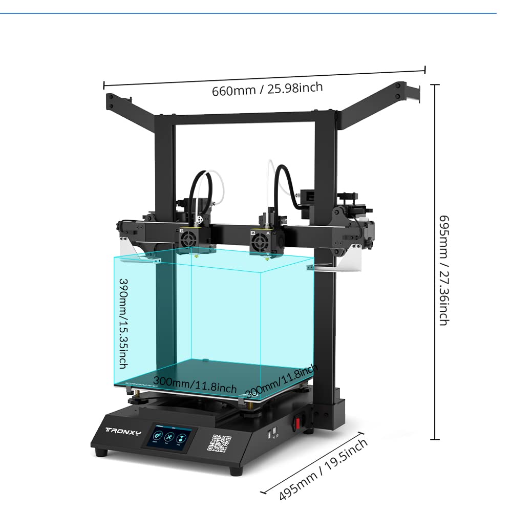 TRONXY Gemini S Dual Extruder 3D Printer,Two Color 3D Printers, Eight Languages + Four Printing Modes, Extruder Printering Flexible Filament 1.75mm, Print Size 300×300×390mm