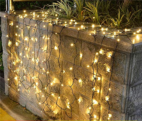 echosari Solar Curtain Icicle Lights 6.6×6.6ft 200 LED 8 Modes Solar Powered LED Window Curtain String Lights for Wedding Garden, Patio, Home, Party Backdrop Outdoor Wall Decoration (Warm White)