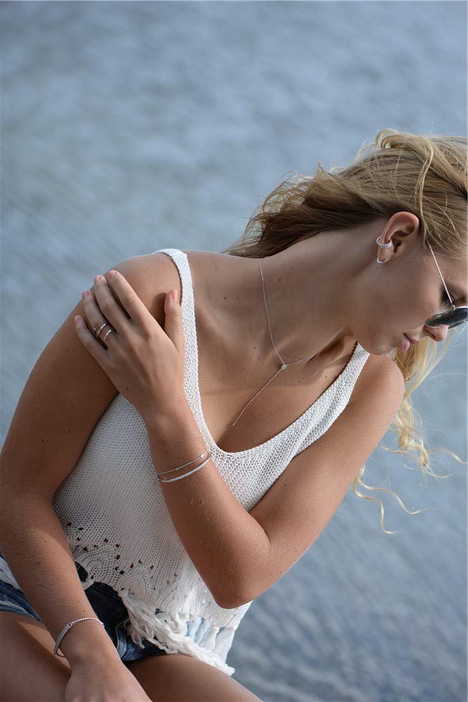 Dainty Sterling Silver Necklace Small Waterdrop Lariat Necklace Y-Shaped Platinum Plating