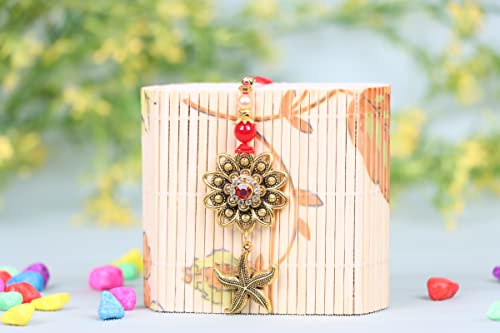 Lumba Rakhi for Brother & Bhabhi Set / Bhaiya Bhabhi Rakhi Thread Jodi Kundan Rakhi Combo (Design 1, Standard)