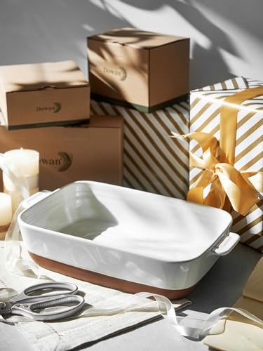 DOWAN Ceramic Baking Dish, 9x13 Deep Lasagna Pan, Large Casserole Dish with Handles, 4.3 Quarts Durable and Oven Safe Pan, for Roasting and Baking, Alabaster White