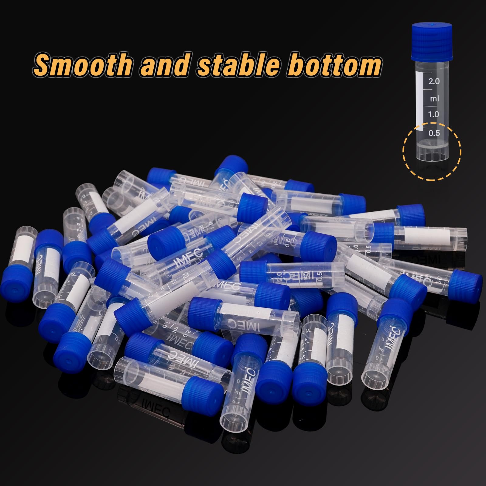 NAOEDEAH 100 Pcs 2ml Vials Centrifuge Tubes Plastic Sample Tubes Cryogenic Vials Small Vials with Screw Caps Graduated Bottles Test Tubes with Lids (Orange)