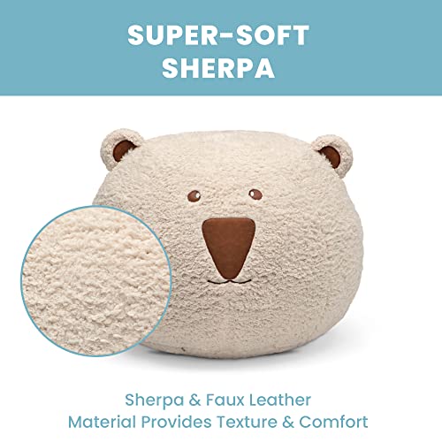 Delta Children Bear Plush Foam Pouf Ottoman, Cute Room Decor, Cream Sherpa/Faux Leather