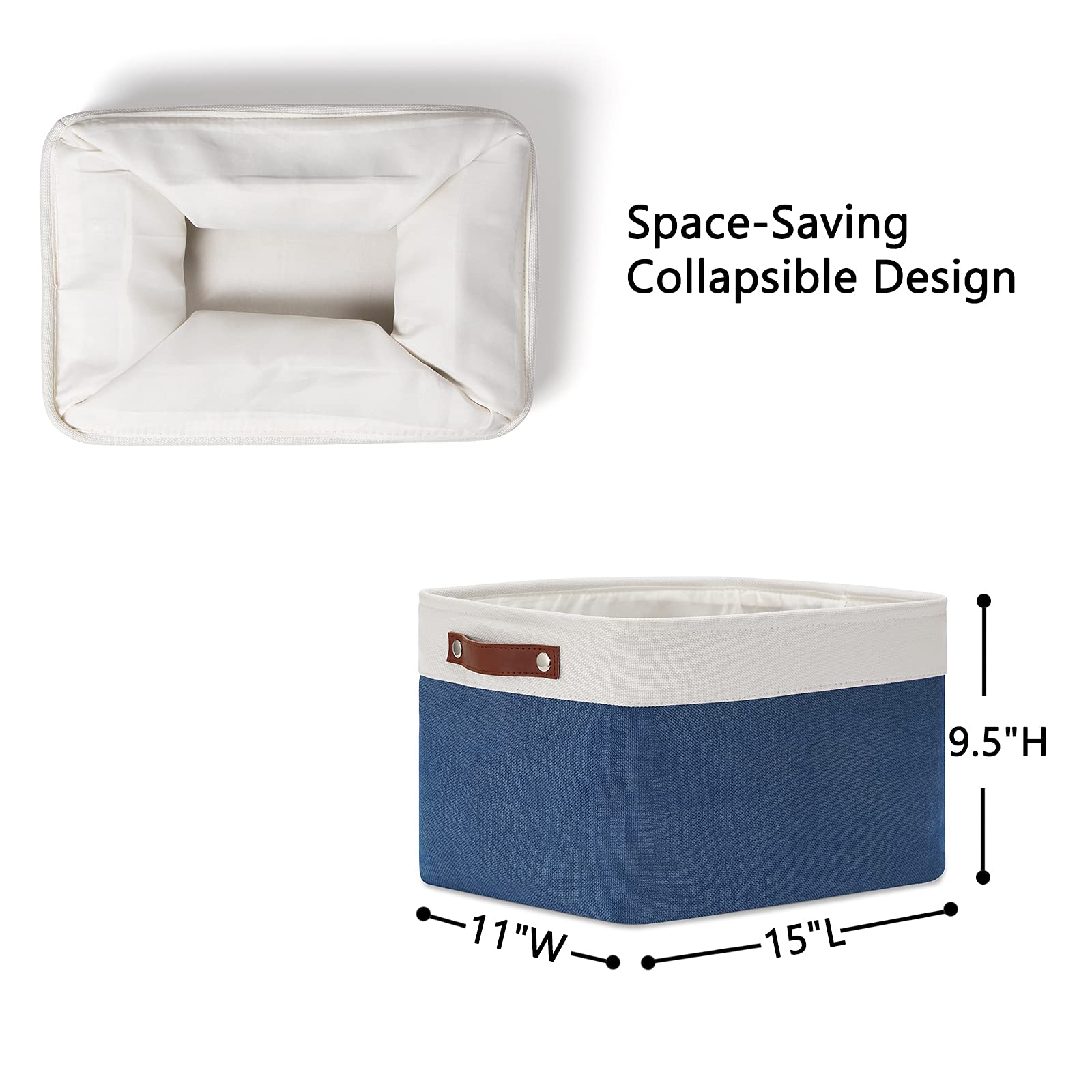 DULLEMELO Collapsible Bundle Baskets 3 Medium Baskets 15"x11"x9.5" + 2 Large Baskets 16"x12"x12"(White&Blue)