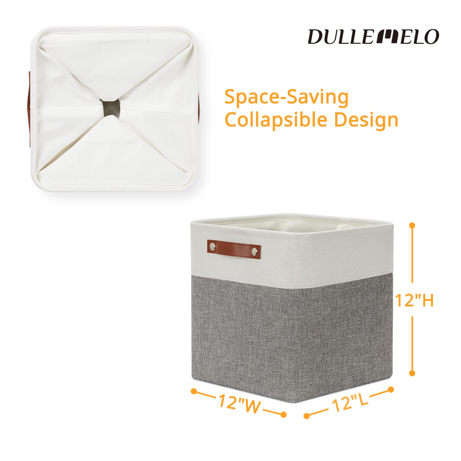 DULLEMELO Collapsible Bundle Baskets 4 Cube Baskets 12"x12"x12" + 6 Small Baskets 11.8"x7.9"x5.1"(White&Grey)