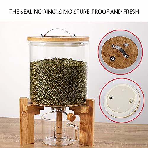 WDZCZDoo Flour and Cereal Container, Rice Dispenser 7.5L, Creative Glass Food Storge Container for Kitchen Organization and Pantry Store, Airtight Lid and Wooden Stand