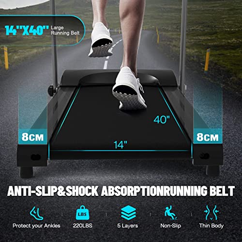 Majnesvon Folding Treadmill, 2.5HP Electric Treadmill for Home with Bluetooth and Incline, Portable Fitness Running Workout for Small Space Home Gym Equipment, MP3 (Black 2)