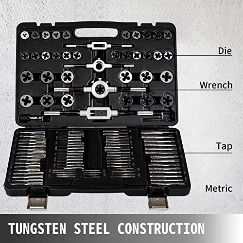 Happybuy 110Pcs Tap and Die Set, Include Metric Tap and Die Set M2-M18, Tungsten Steel Titanium Tap & Die Sets With Storage Case, Large Tap and Die Set For Cutting External & Internal Threads