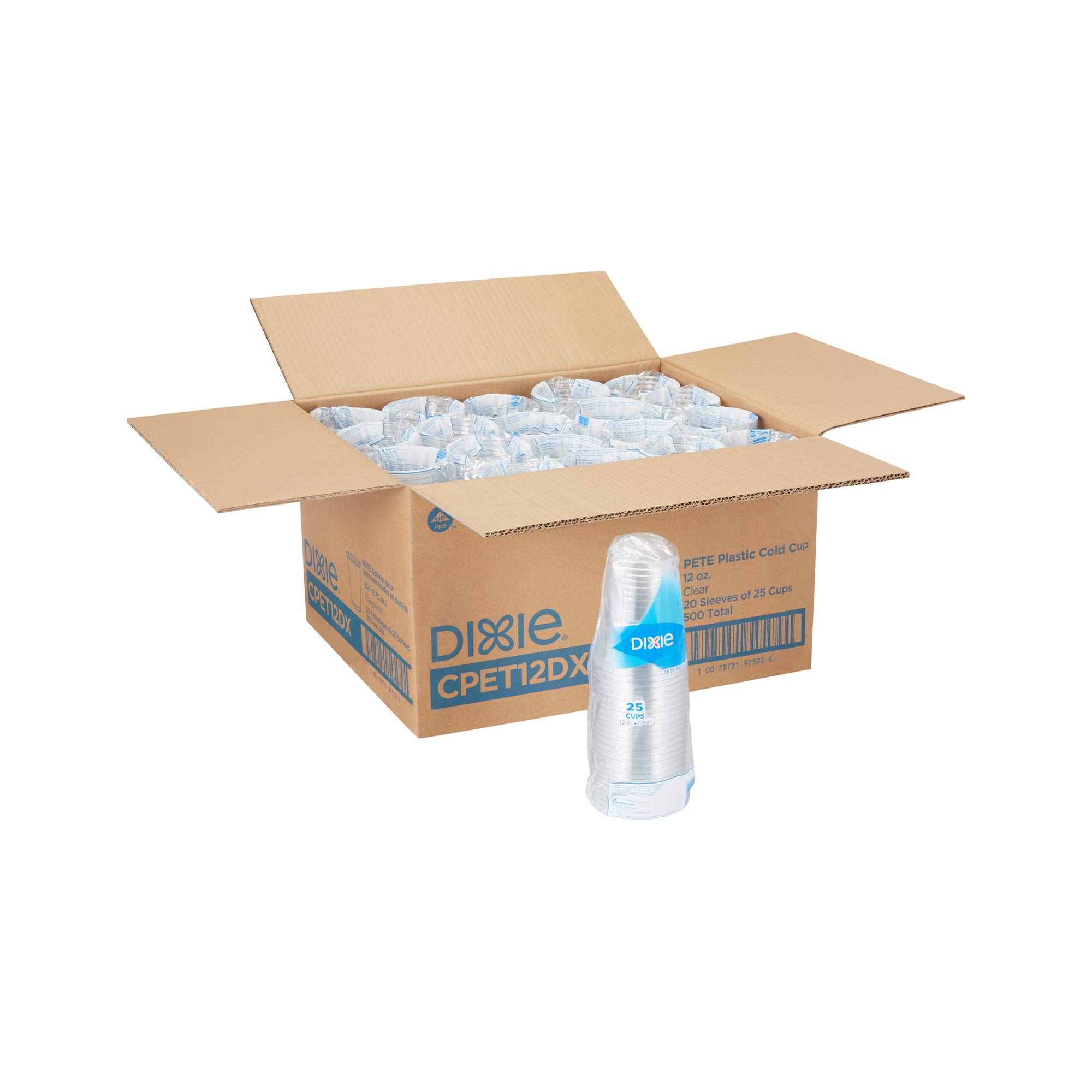 Dixie 12 oz. PETE Plastic Cold Cups by GP PRO (Georgia-Pacific), Clear, CPET12DX, 500 Cups (25 Cups Pper Sleeve, 20 Sleeves per Case)
