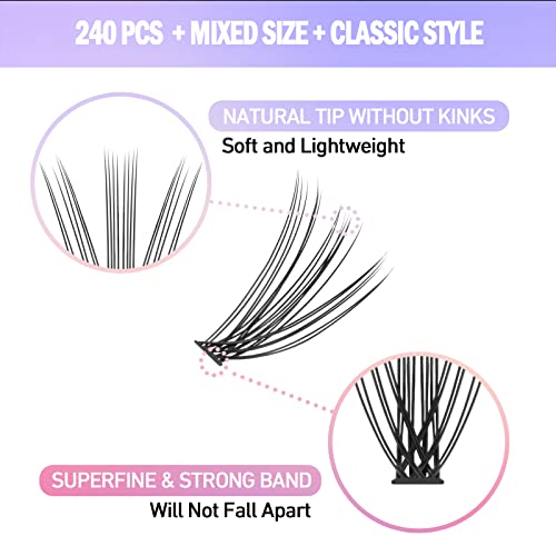 ETVITE Cluster Lashes 10D 20D Individual Lashes Lash Extension Clusters Soft Natural Look Handmade Volume Eyelash Clusters Home False Lashes (20D 10-14mm）