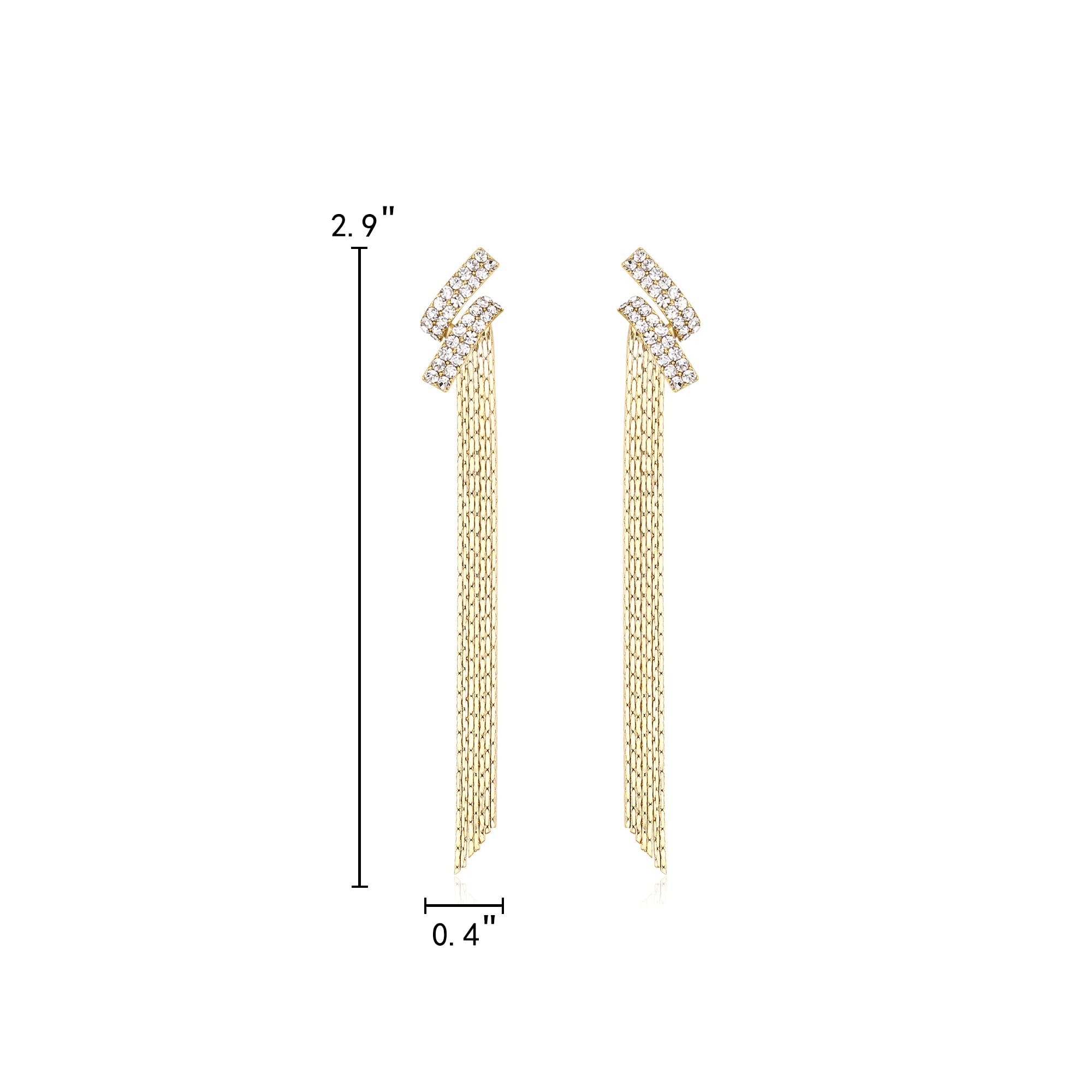 EleQueen 3 Chain Long Tassel Earrings, Gold Plated Cubic Zirconia Dangle Earrings for Women Wedding Party Prom