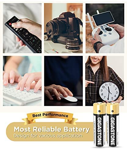 Gigastone Rechargeable Lithium AA Batteries, 1.5V Constant Voltage, 3000mWh High Endurance 1000x Cycles, Built-in Safety Protection, 12-Pack AA Batteries + 8-Bay Fast Charging AA AAA Battery Charger