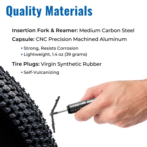 Tirellix Bike Tire Plug Kit β (Black) Tubeless Tire Repair Kit, Fix Flat or Puncture in Bicycle, MTB Motorcycle Tire, Portable Bike Tool Kit Includes Reamer, Insertion Fork, 5 pcs 1.5mm Tire Plugs