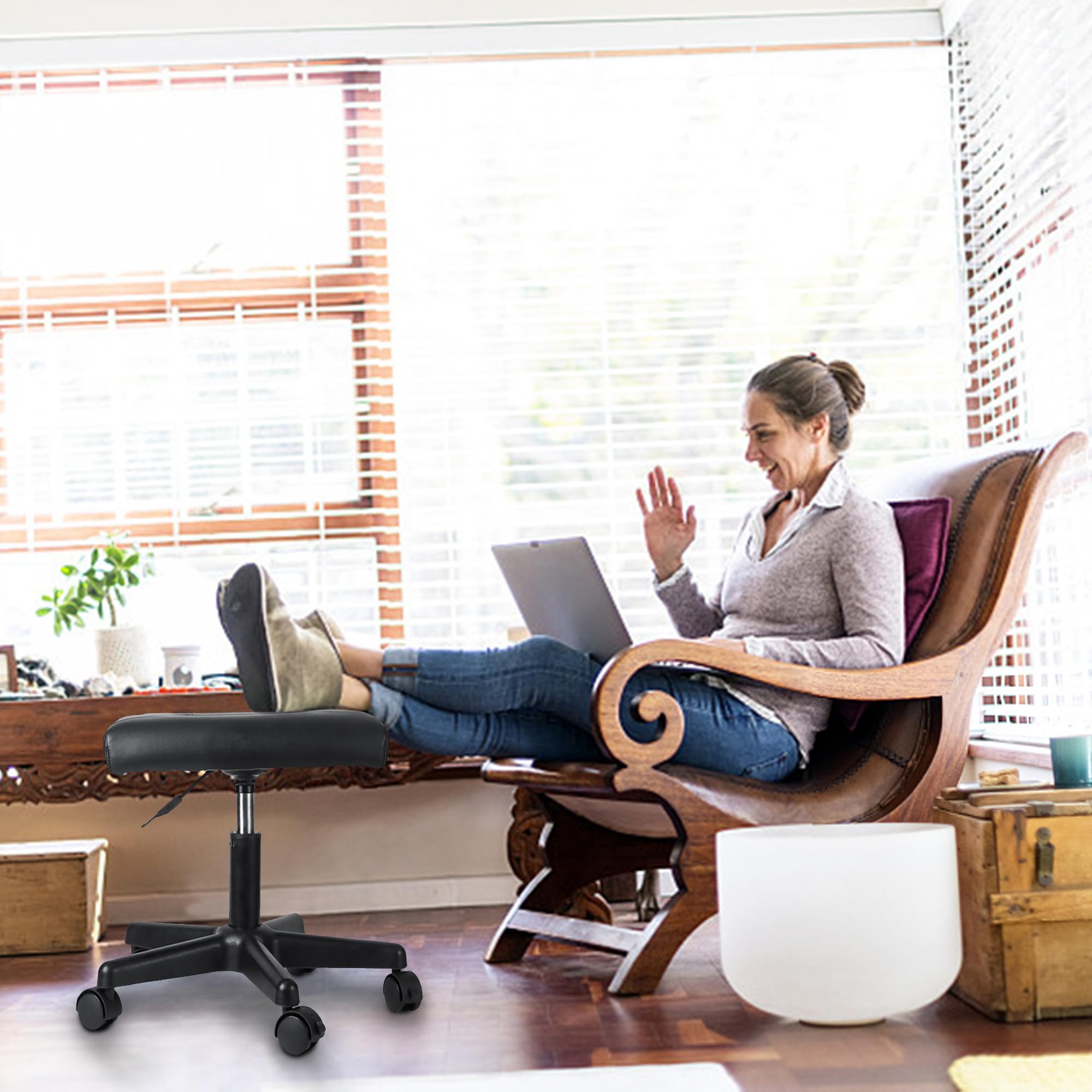 Footrest Stool on Wheels 15-20'' Height Adjustable Multi-Use Stool Gaming Foot Stool Under Desk 360°Swivel Ergonomic Foot Stool W/Lockable Wheels Work Stool for Home Offiece