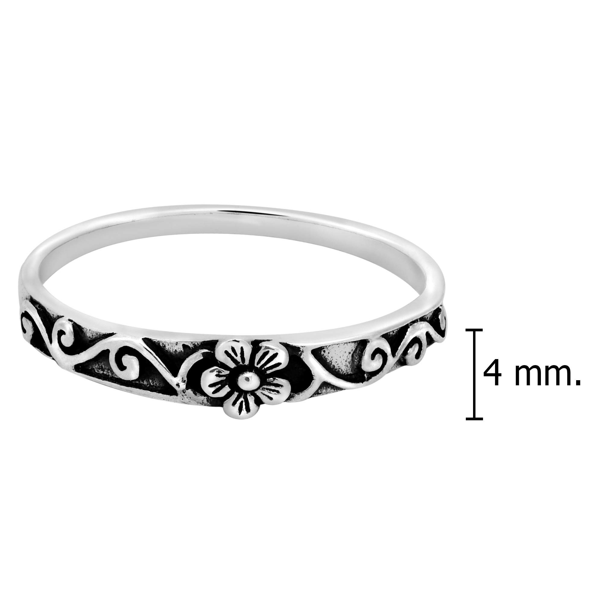 Delicate Blooming Floral Vine Band .925 Sterling Silver Ring (8)