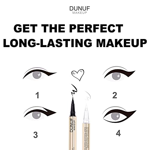DUNUF MAKEUP 2 in1 Waterproof Liquid Eyeliner, Pitch Black, White,white liquid liner,0.02 Fl Oz (Pack of 1)