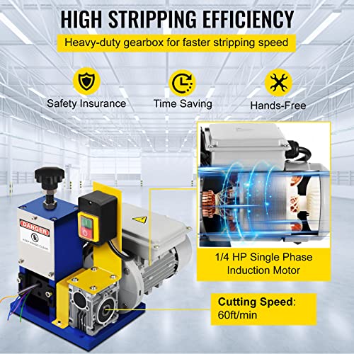 Happybuy Automatic Electric Wire Stripping Machine 0.05"-0.98", Cable Wire Stripper Machine, Portable Wire Stripper Machine for Scrap Copper Recycling, Including A Extra Blade(Dark Blue)